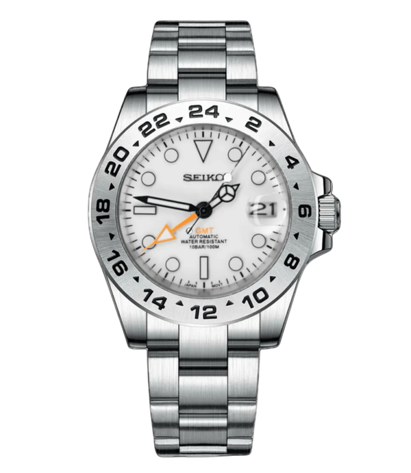 SeikoMod Explorer II White-nh34 GMT Seiko Mod – KOULUOLANG